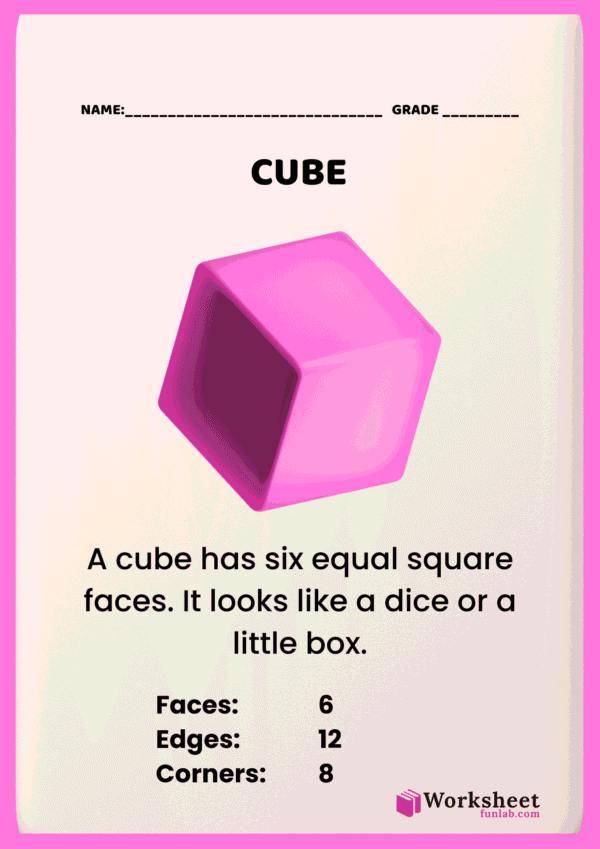 Engaging Cube 3D Geometric Shapes Vocabulary Worksheet